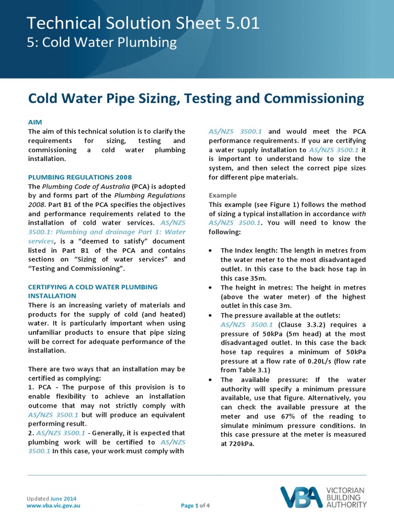 5.01 Cold Water Plumbing Cold Water Pipe Sizing Testing and ...