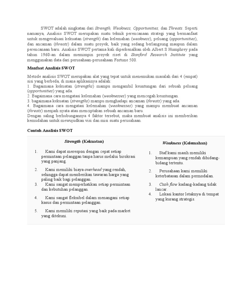 SWOT Adalah Singkatan Dari Strength | PDF