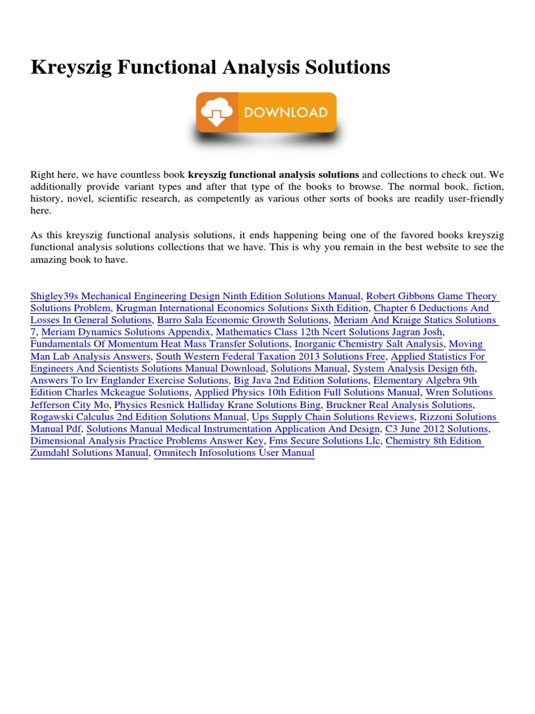 Kreyszig Functional Analysis Solutions Pdf