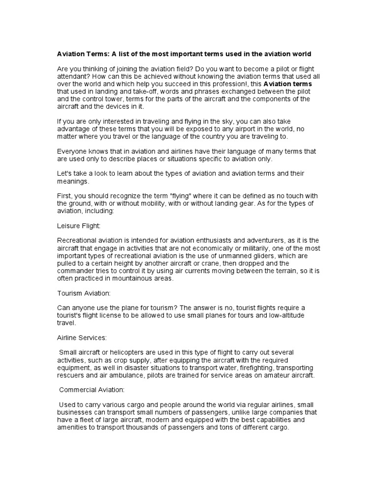 Aviation Terms: A List of The Most Important Terms Used in The Aviation ...
