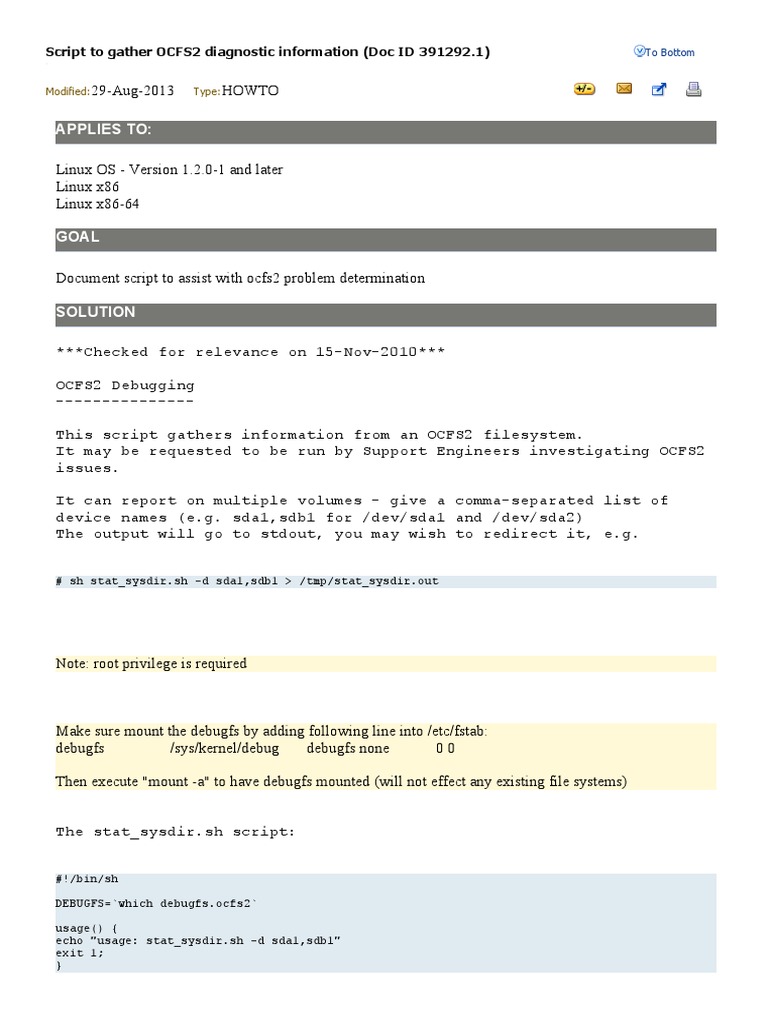 Script To Gather OCFS2 Diagnostic Information | PDF | Areas Of Computer ...