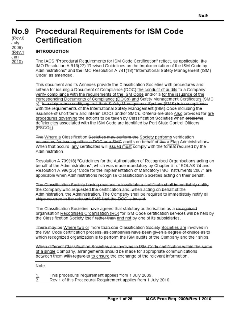 Procedural Requirements For ISM Code Certification No.9 | PDF ...