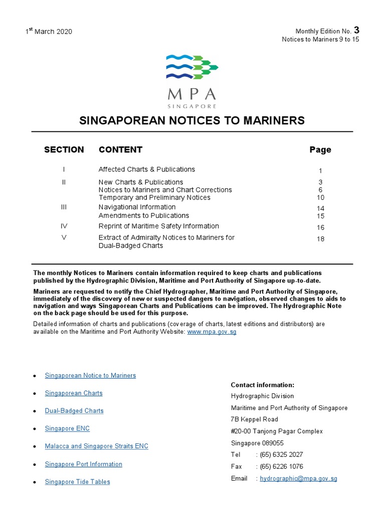Singaporean Notices To Mariners: Section Content | PDF | Navigation ...