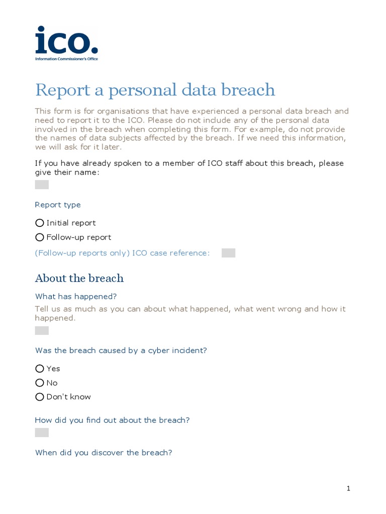 Personal Data Breach Report ICO | PDF | Information Security | Computer ...