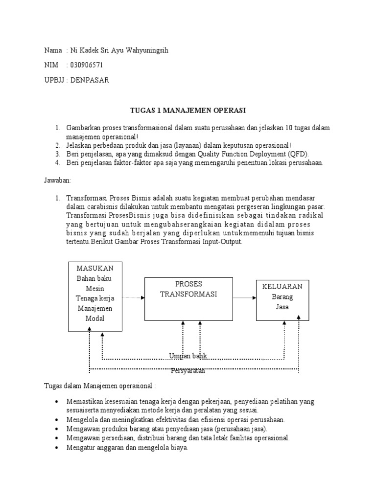 Tugas 1 Manajemen Operasi Ekma4215 030906571 | PDF