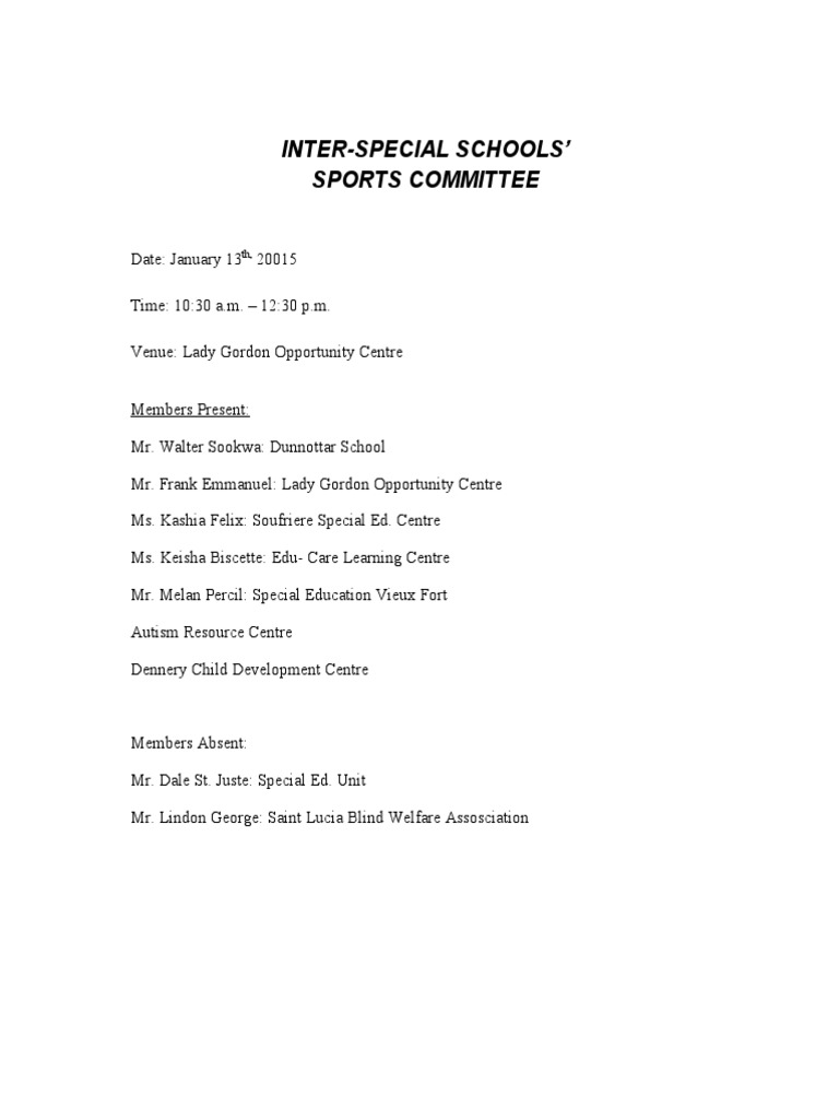 Special Schools' Sports Committee Meeting Minutes | PDF | Cognition ...