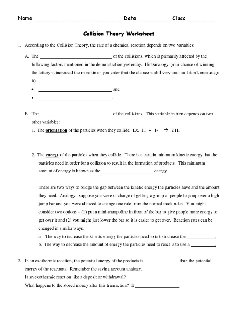 Collision Theory Worksheet | PDF