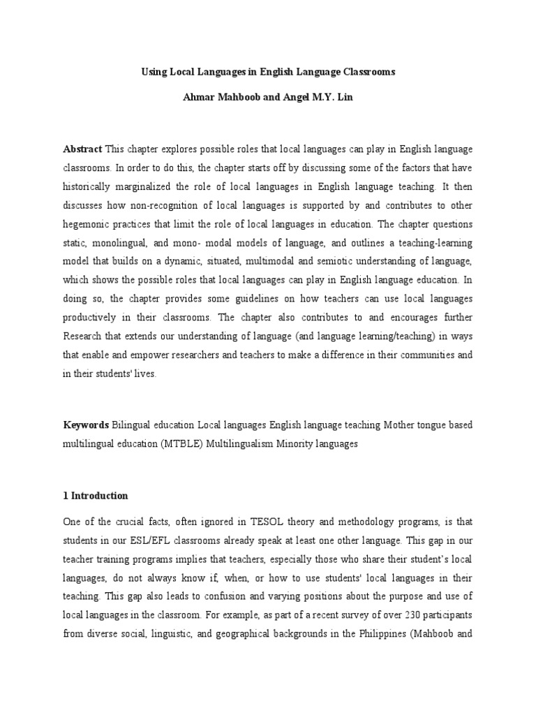 Using Local Languages in English Language Classrooms | PDF | English As ...