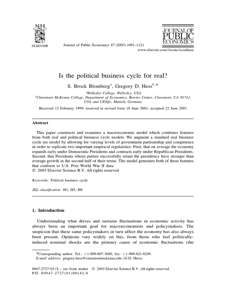 Political Business Cycles: A Synthesis of Real and Political Business ...