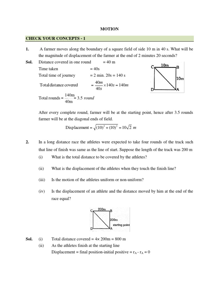 IX - Physics - SA1 - Chapter 1 MOTION - Solutions of Execises PDF | PDF ...