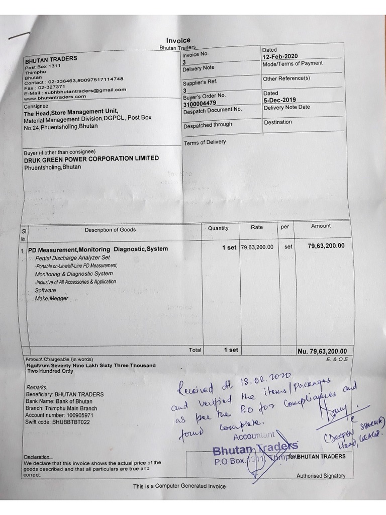 Bhutan Traders PD Invoice PDF | PDF