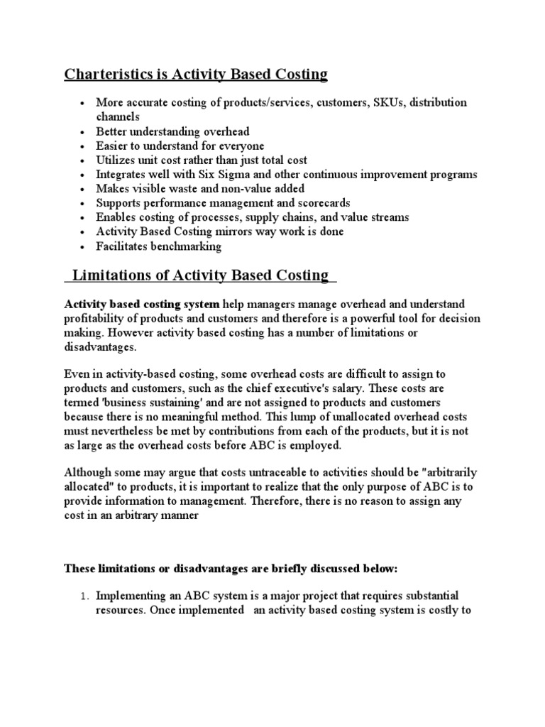 Disadvantages Or Limitations Of Activity Based Costing System 89 Pdf