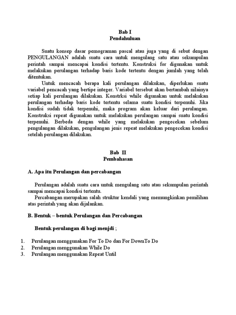 Makalah Perulangan Dan Percabangan Delphi 7 | PDF