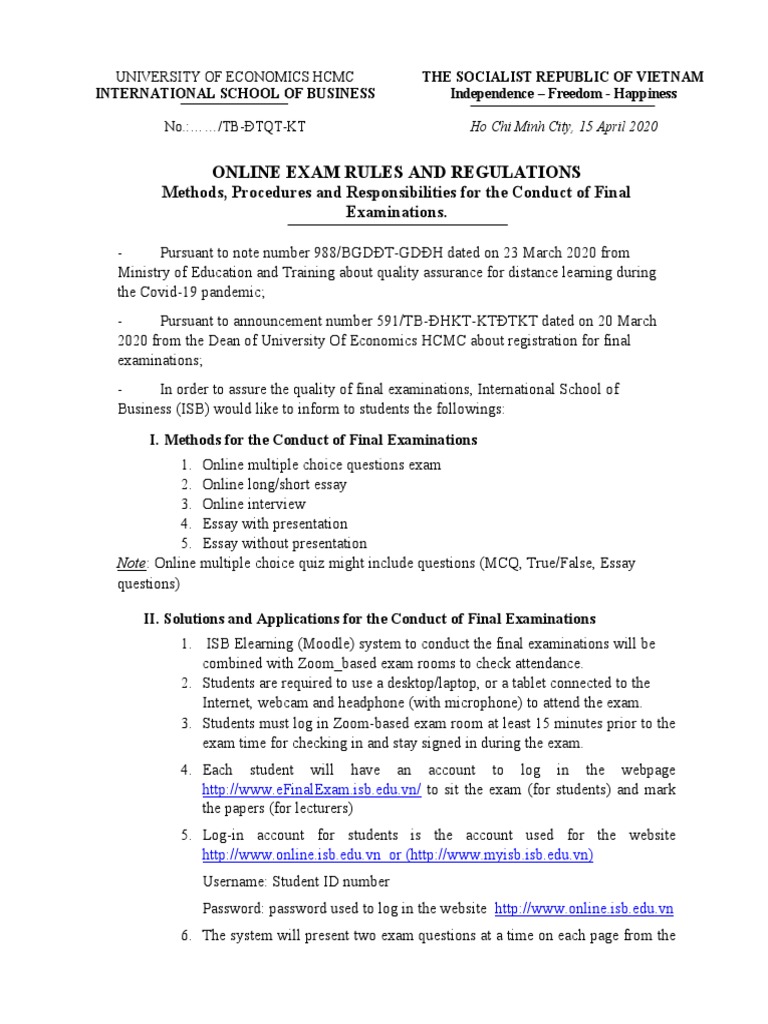 Final Exam Rules and Regulations | PDF | Multiple Choice | Test ...