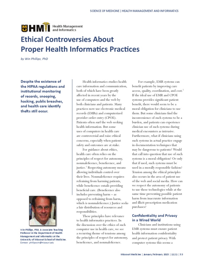 Ethical Controversies About Poper Health Informatics Practices (PINFO ...