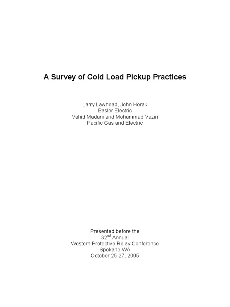A Survey of Cold Load Pickup Practices | PDF | Relay | Thermostat