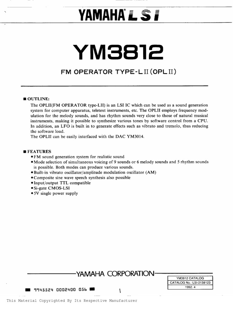 YM3812 Datasheet PDF | PDF