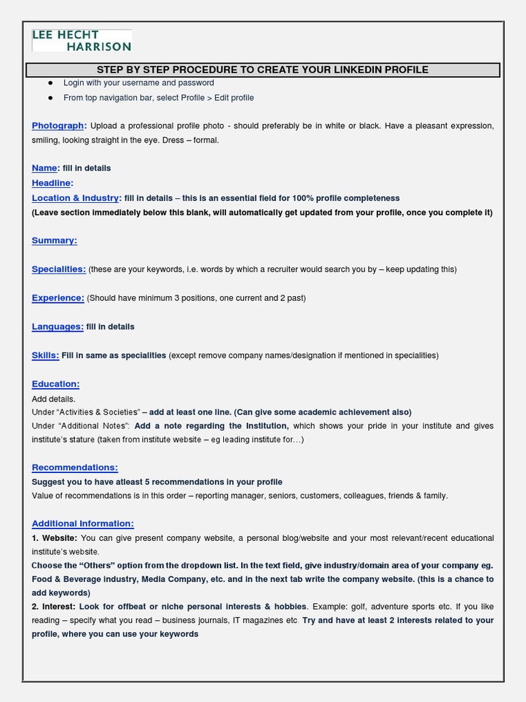 Create Your LinkedIn Profile: A Guide | PDF | Linked In | Search Engine ...