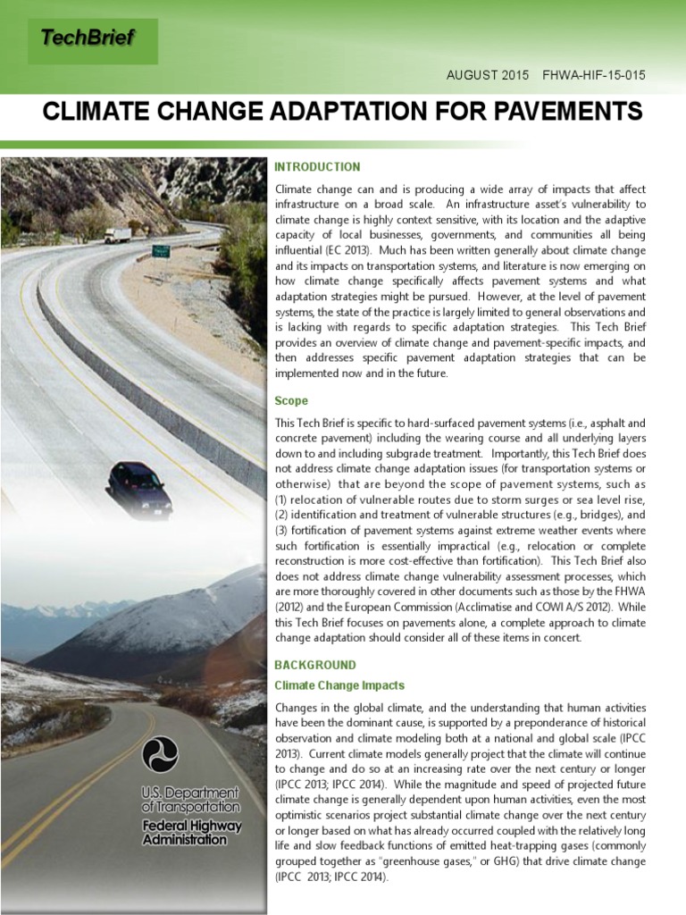 Climate Change Adaptation For Pavements: Techbrief | PDF | Road Surface ...