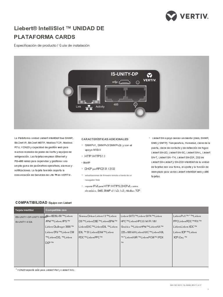 Liebert Intellislot Unity Platform Cards Installation Sheet - En.es ...