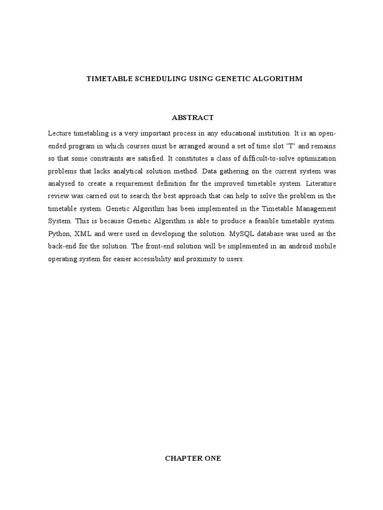 Timetable Scheduling System | PDF | Genetic Algorithm | Mathematical ...
