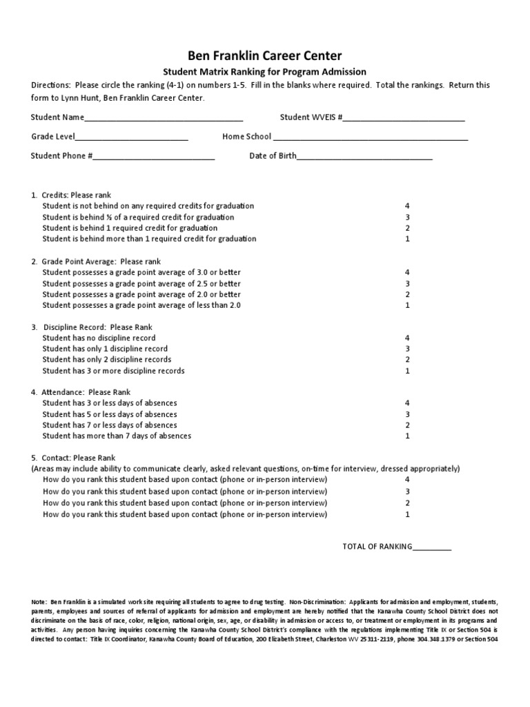 Admissions Matrix | PDF | Section 504 Of The Rehabilitation Act | Title Ix