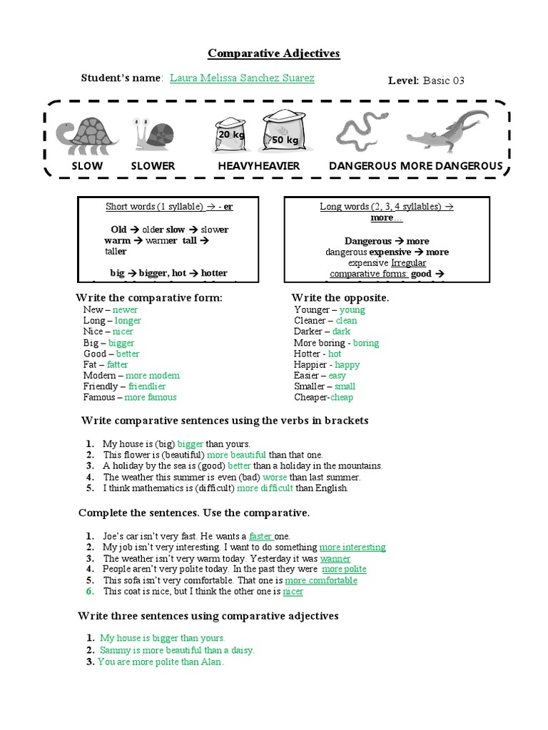 Comparative Adjectives Worksheet | PDF | Philology | Language Arts ...