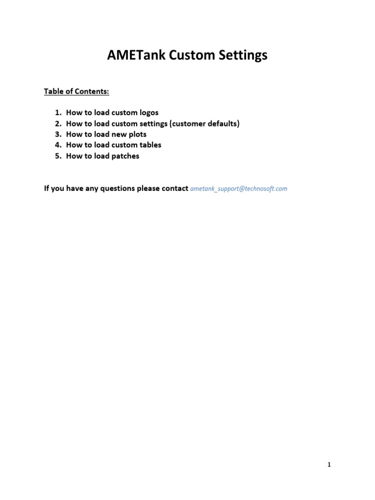AMETank Manual Load Settings | PDF