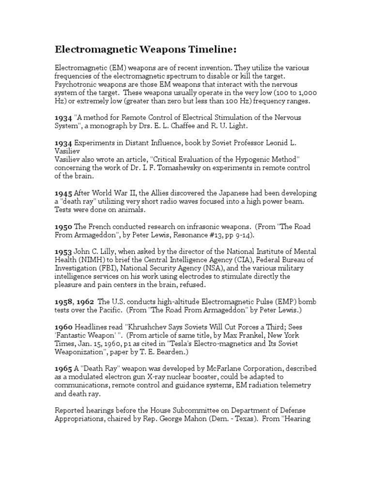 Electromagnetic Weapons Timeline | PDF | Microwave | Electromagnetic ...