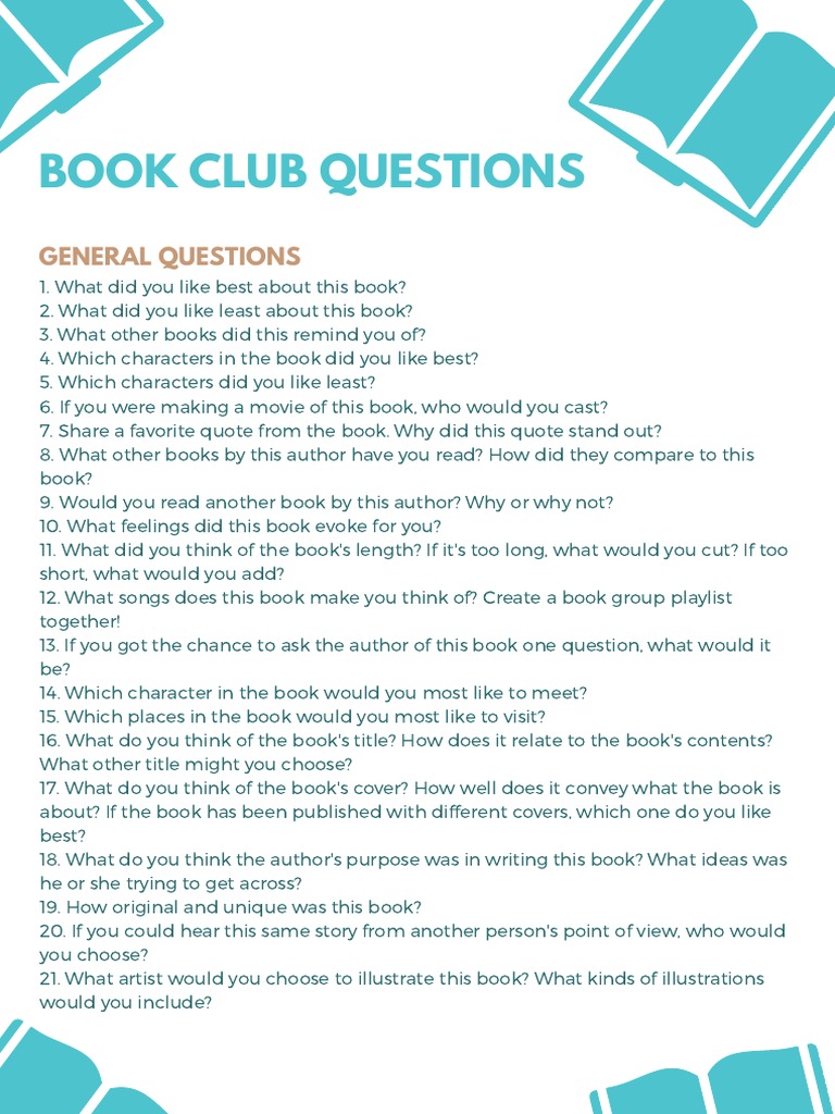 Printable Book Club Discussion Questions PDF | PDF | Books | Narration
