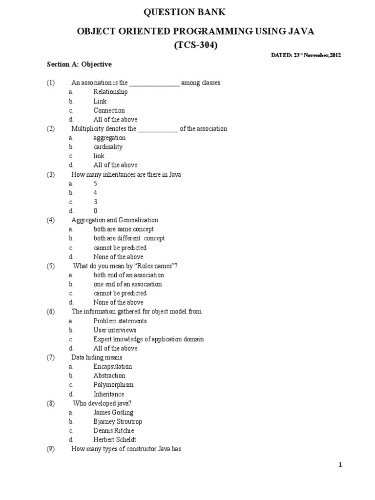 Section A: Objective: DATED: 23 November, 2012 | PDF | Inheritance (Object Oriented Programming ...