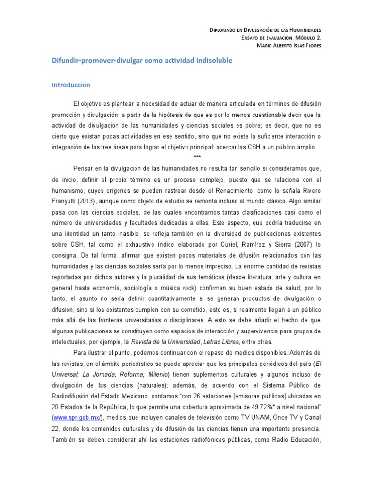 Difundir Promover Divulgar | PDF | Ensayos | Conocimiento