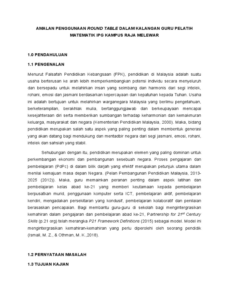 Amalan Penggunaan Round Table Dalam Kalangan Guru Pelatih Matematik Ipg ...