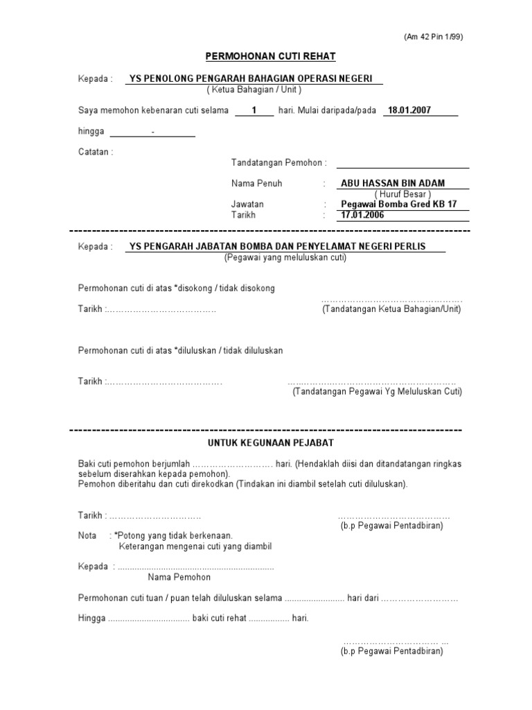 Borang Cuti | PDF