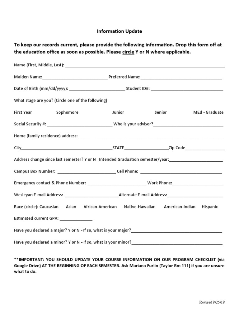 Information Update Form | PDF