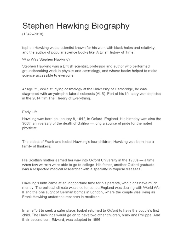 Stephen Hawking: A Biographical Overview | PDF | Stephen Hawking | Science