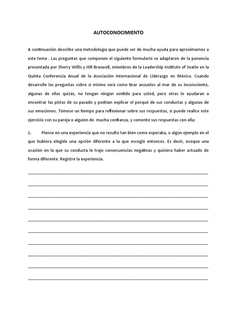 AUTOCONOCIMIENTO Preguntas | PDF | Conceptos psicologicos | Ciencias del comportamiento