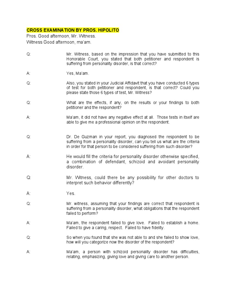 Cross Examination of Personality Disorder | PDF | Personality Disorder ...