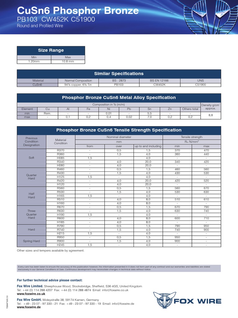 Specifications and Properties of Phosphor Bronze CuSn6 Round and ...