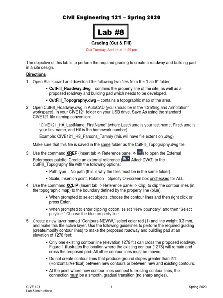 Civil Engineering 121 - Spring 2020: Grading (Cut & Fill) | PDF ...