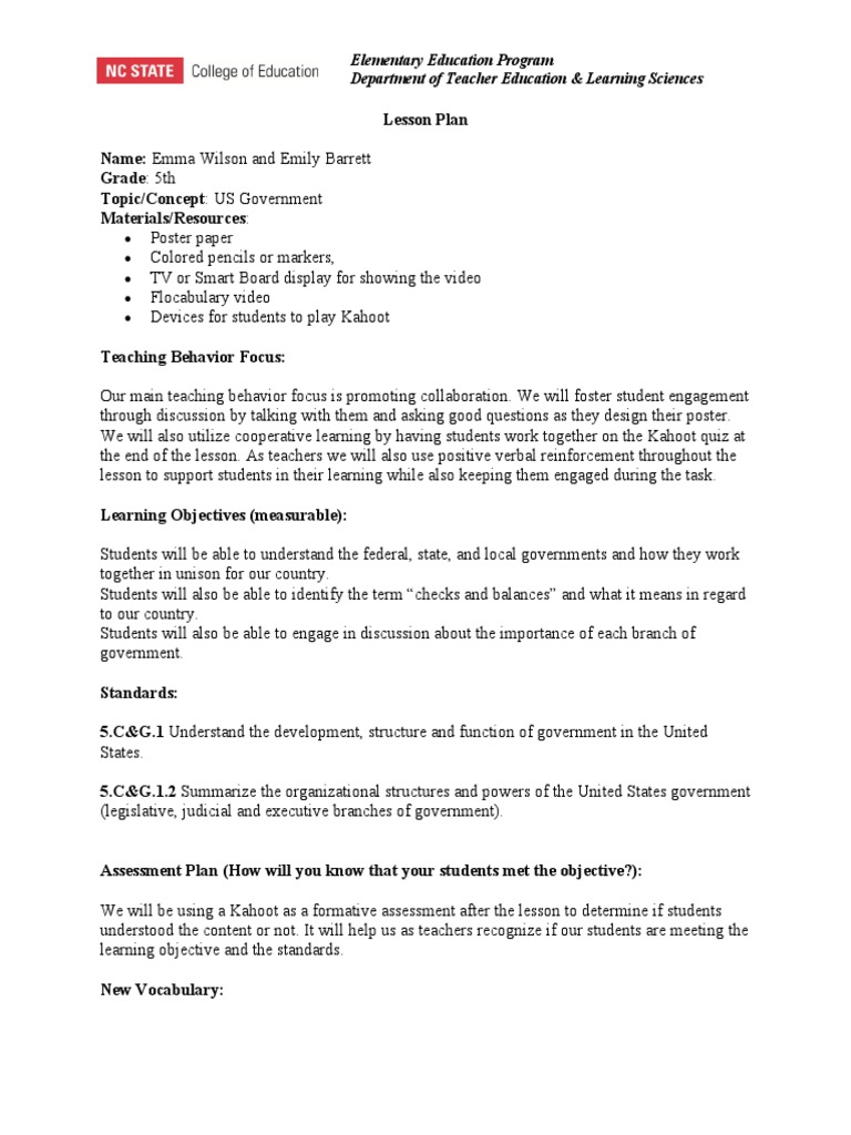 Lesson Plan | PDF | Federal Government Of The United States | United ...