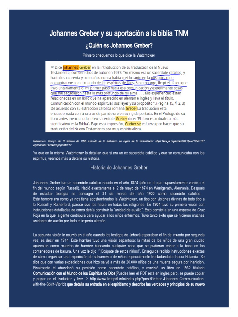 3.1 Johannes Greber y Su Aportación A La Biblia TNM | PDF ...