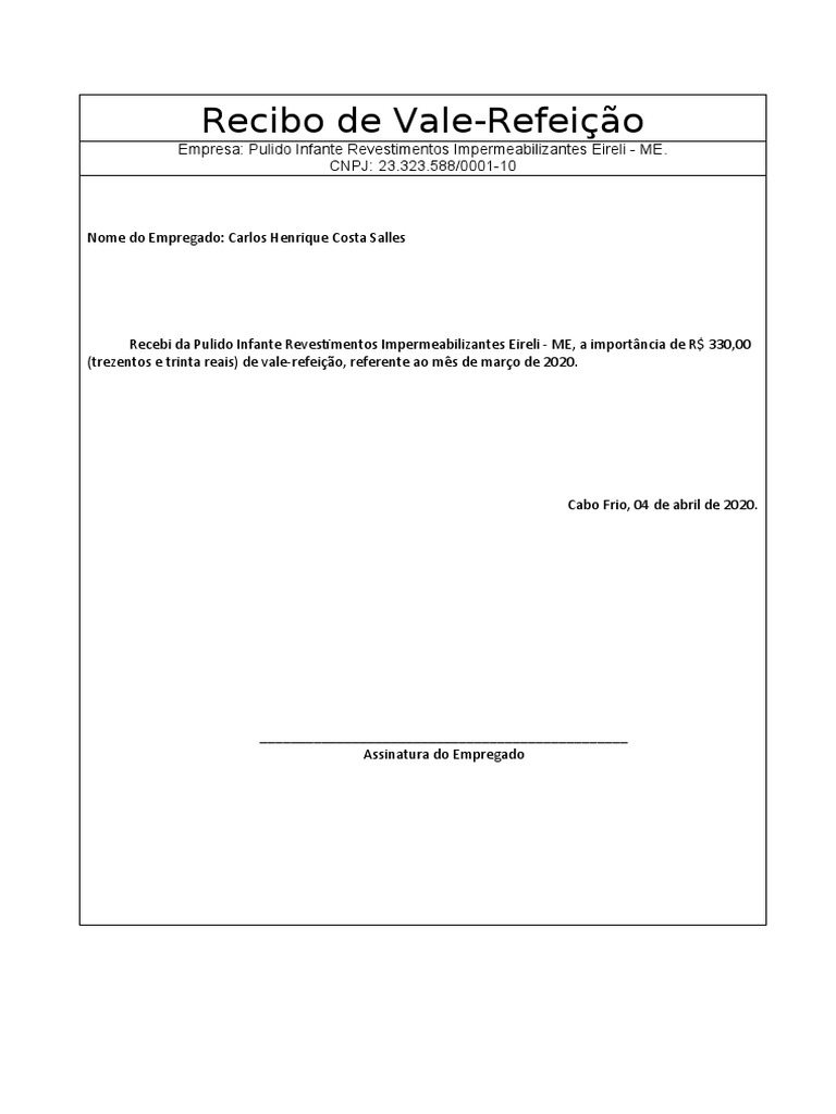 Recibo de Vale-Refeição | PDF