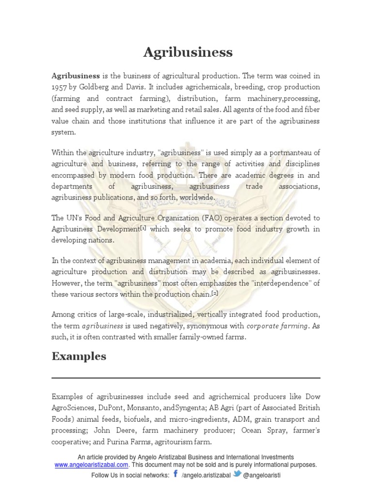 Agribusiness: Examples | PDF | Agribusiness | Economies