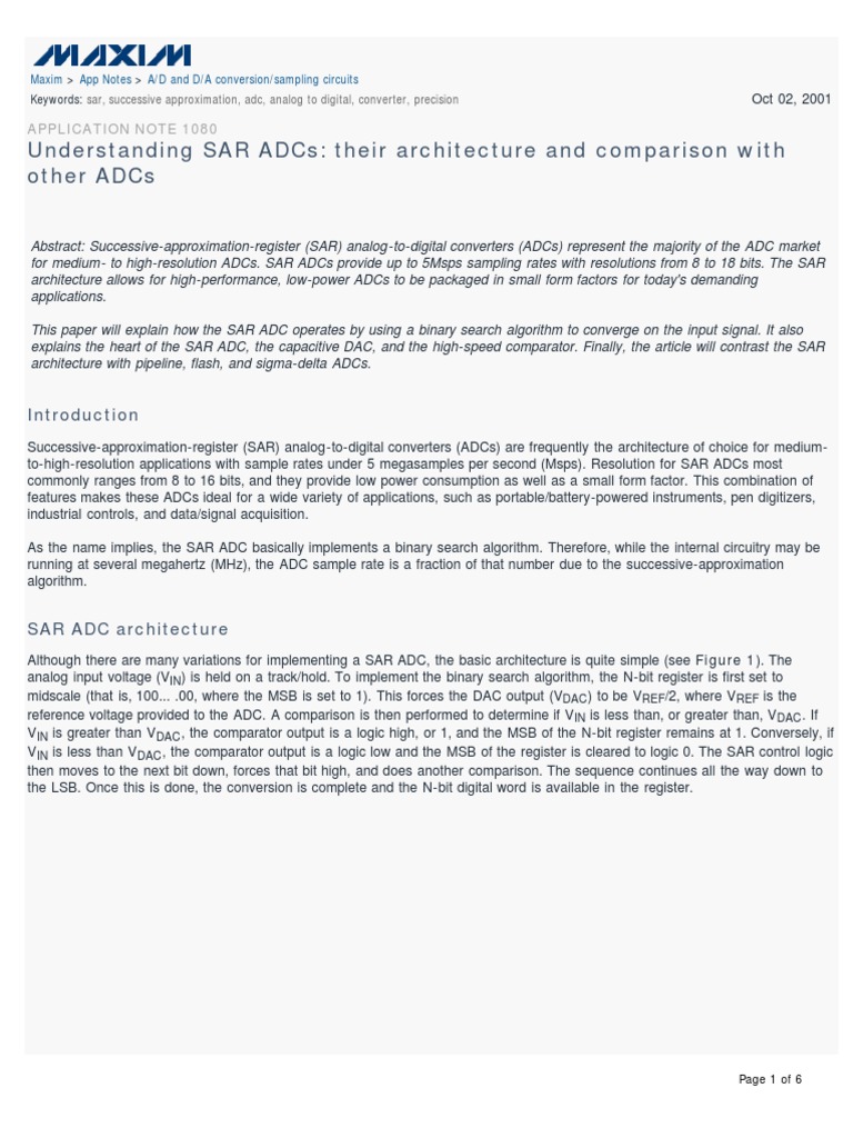 Understanding Sar Adcs: Their Architecture and Comparison With Other Adcs | PDF | Analog To ...