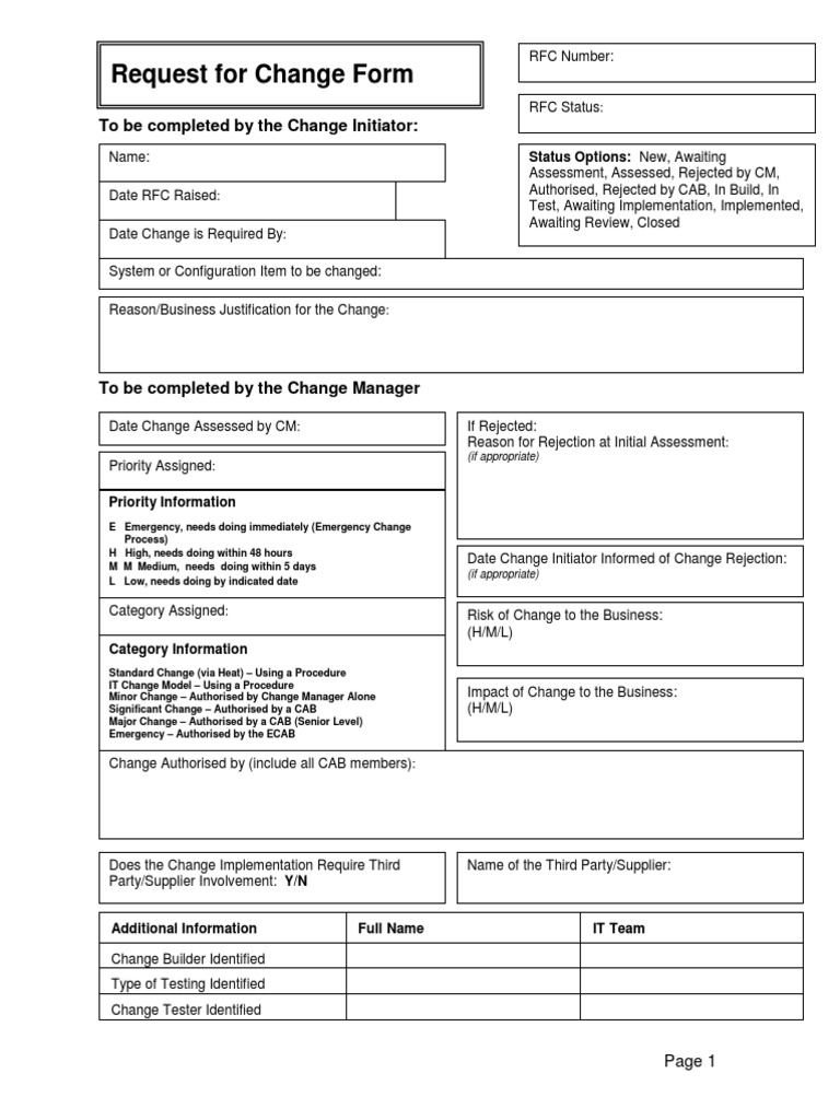 Change Request Template | PDF | Emergency | Risk
