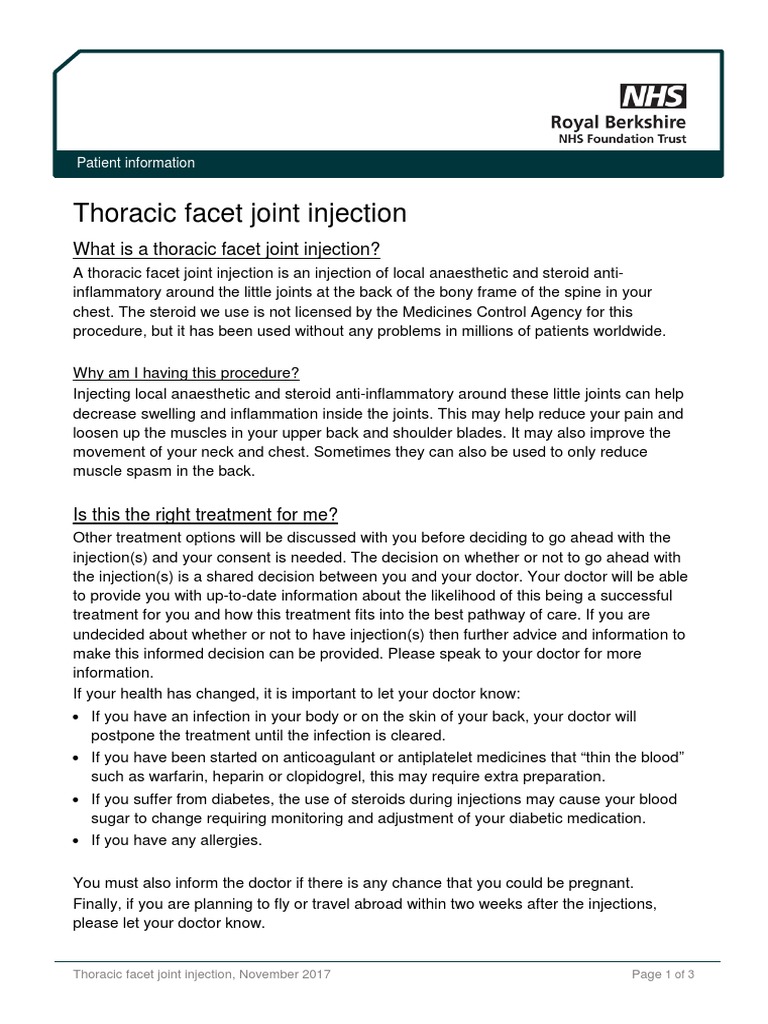 Thoracic Facet Joint Injection | PDF | Thorax | Injection (Medicine)