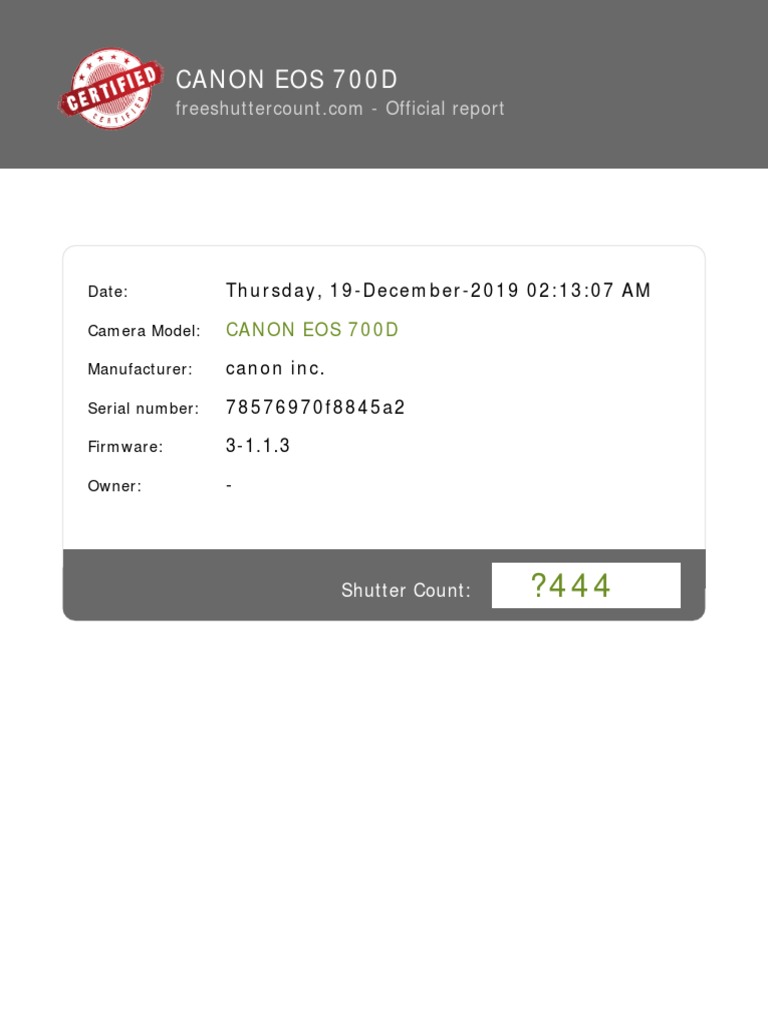 EOS 700D Shutter Count Report | PDF