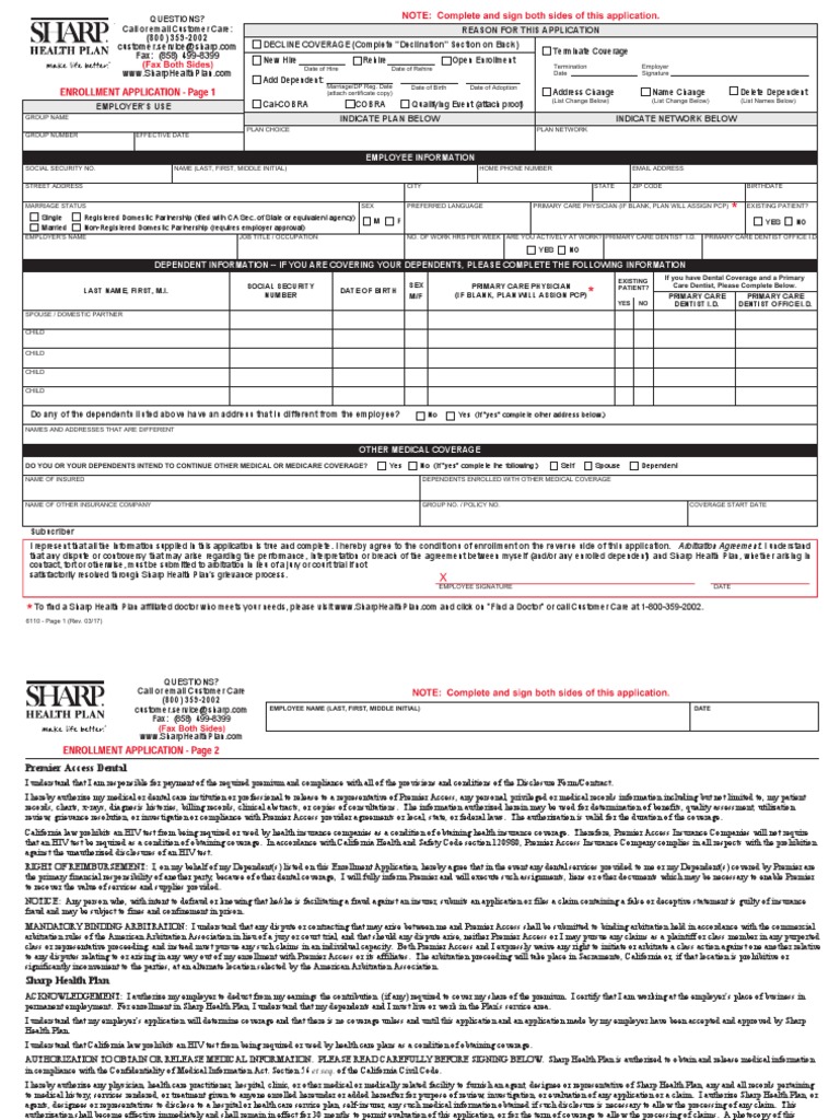 SHP Enrollment App 6110 - 0317 REV | PDF | Arbitration | Insurance
