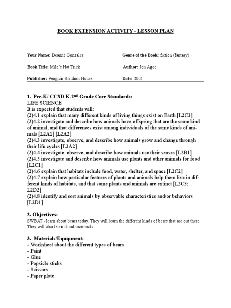 Bear-Themed Lesson Plan for Kids | PDF | Bears